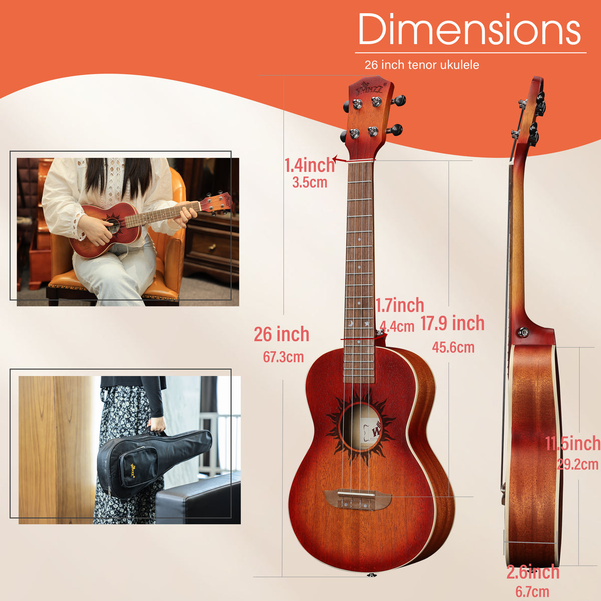 WINZZ AU07LA Mahogany Ukulele with Sun Engraved Soundhole– winzzguitars