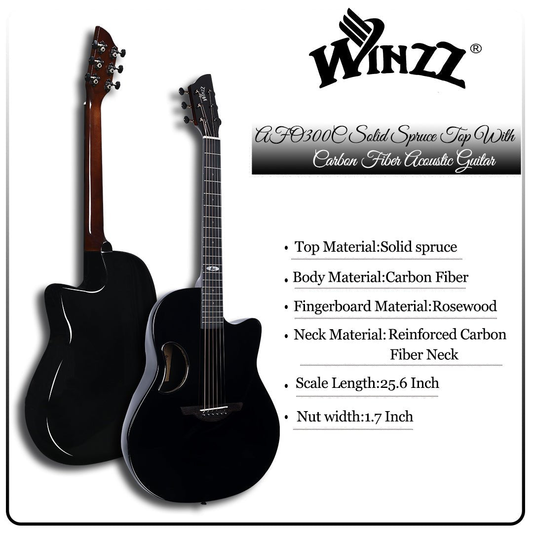 WINZZ AFO300C Solid Spruce Top Acoustic Guitar With Carbon Fiber Back ...